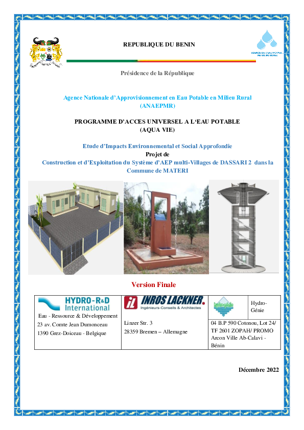 « Projet AEP multi-Villages DASSARI 2, Construction et Exploitation, Commune MATERI. » | Portail ...